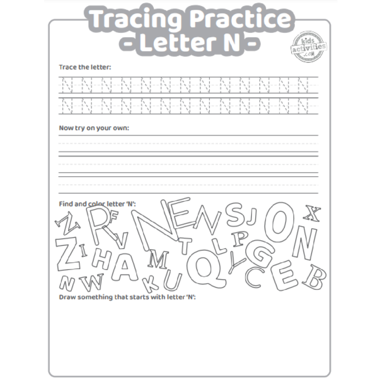 Free Letter N Practice Worksheet: Trace it, Write it, Find it & Draw ...