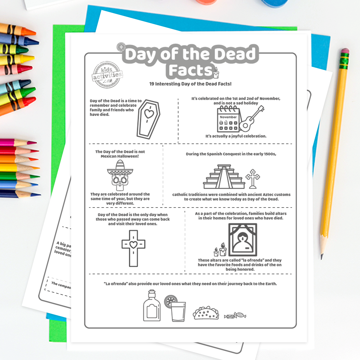 Day of the Dead Facts Coloring Pages - Free! Kids Activities Blog