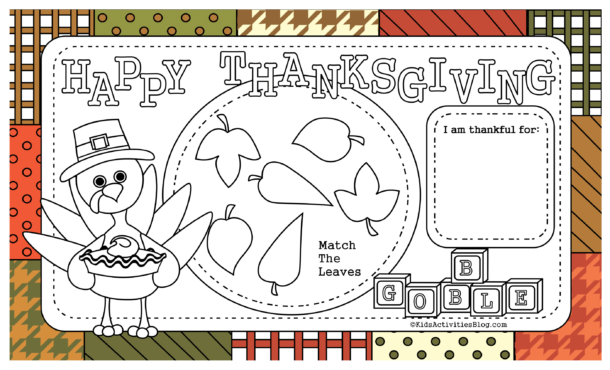 Festive Print & Color Thanksgiving Dinner Placemats for Kids | Kids ...
