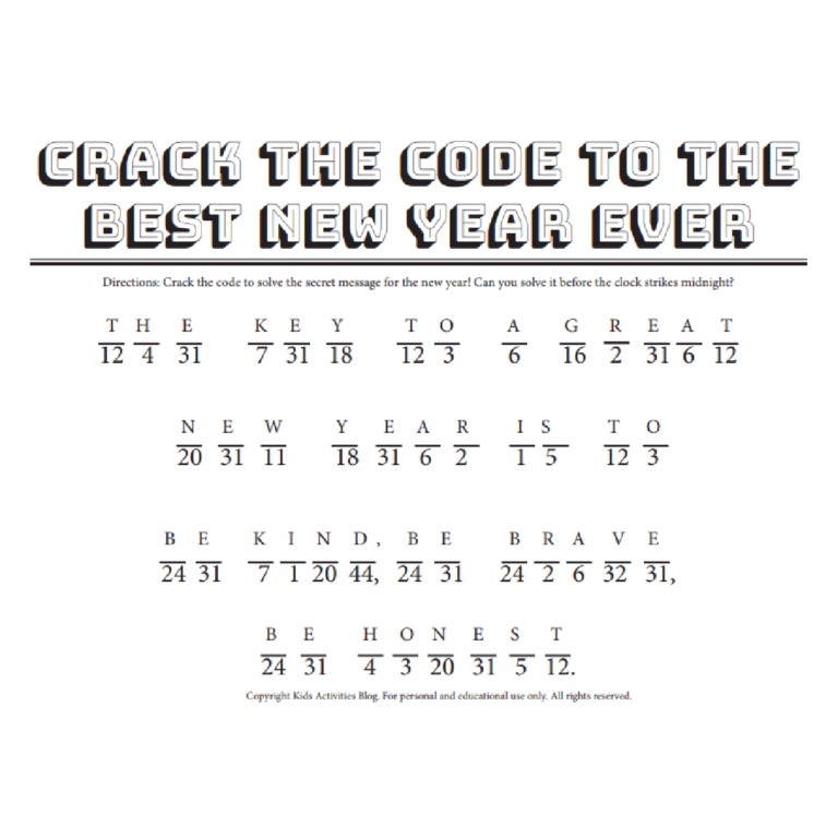 Decode Our Printable New Year's Secret Code Puzzle | Kids Activities Blog
