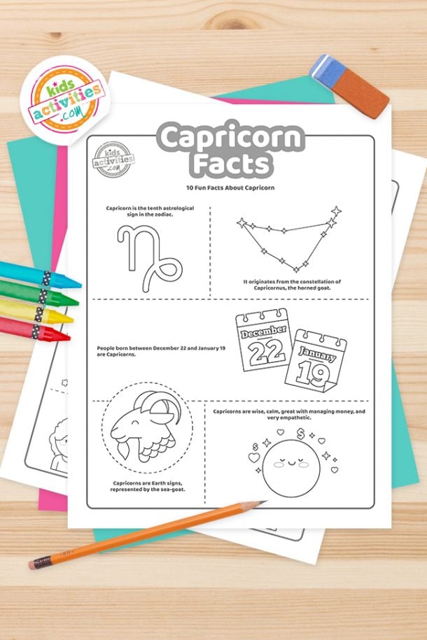 Capricorn Facts Coloring Pages For Kids To Print & Color | Kids ...
