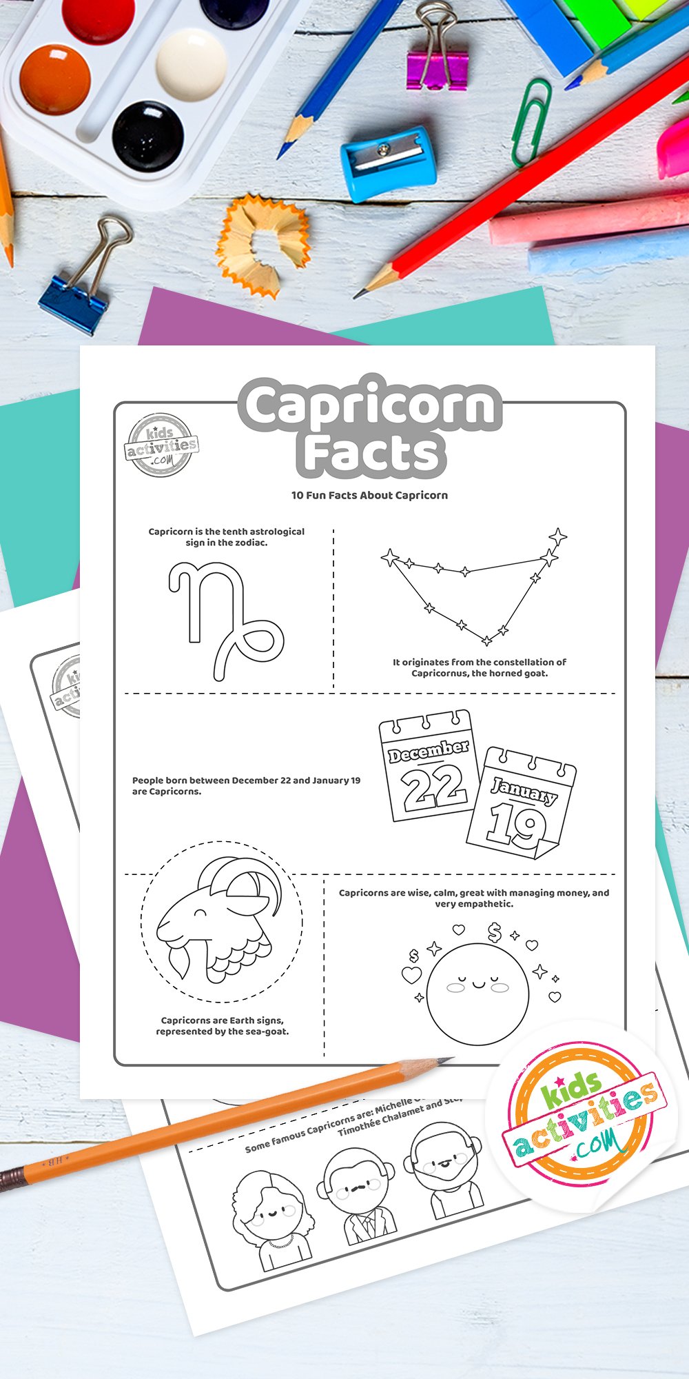 Capricorn Facts Coloring Pages For Kids To Print & Color | Kids ...