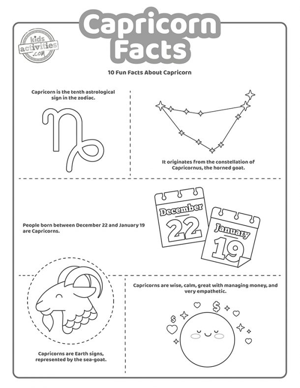 Capricorn Facts Coloring Pages For Kids To Print & Color | Kids ...