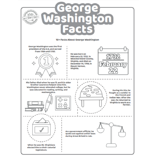 Printable George Washington Facts for Kids | Kids Activities Blog