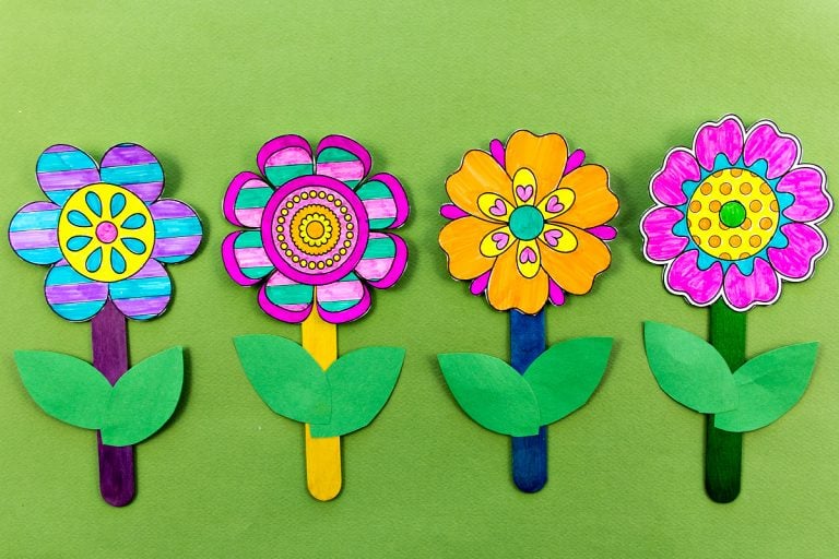 Pretty Popsicle Stick Flower Craft with Printable Template • Kids ...