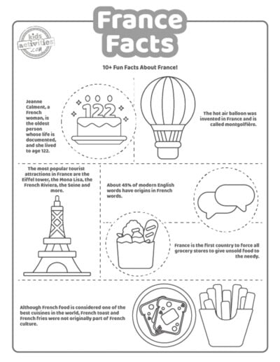 Fun Facts About France for Kids to Print and Color | Kids Activities Blog