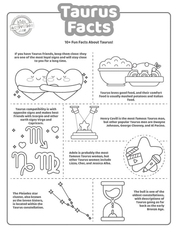 Taurus Fun Facts for Kids You Can Print | Kids Activities Blog
