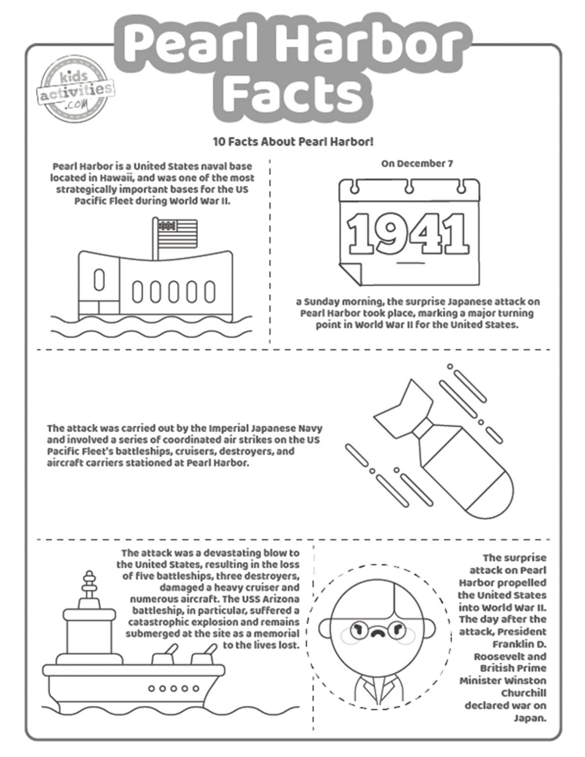 Intriguing Pearl Harbor Facts Coloring Pages | Kids Activities Blog