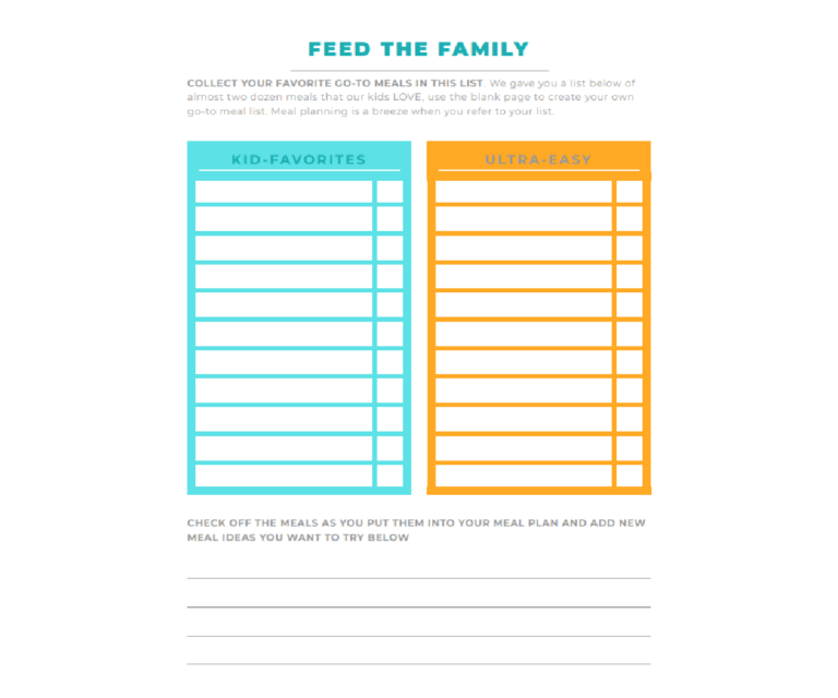 A Family Meal Planner for Busy Moms to Print | Kids Activities Blog