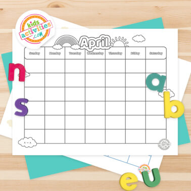 Free B&W and Full Color Free Printable April Calendar | Kids Activities ...