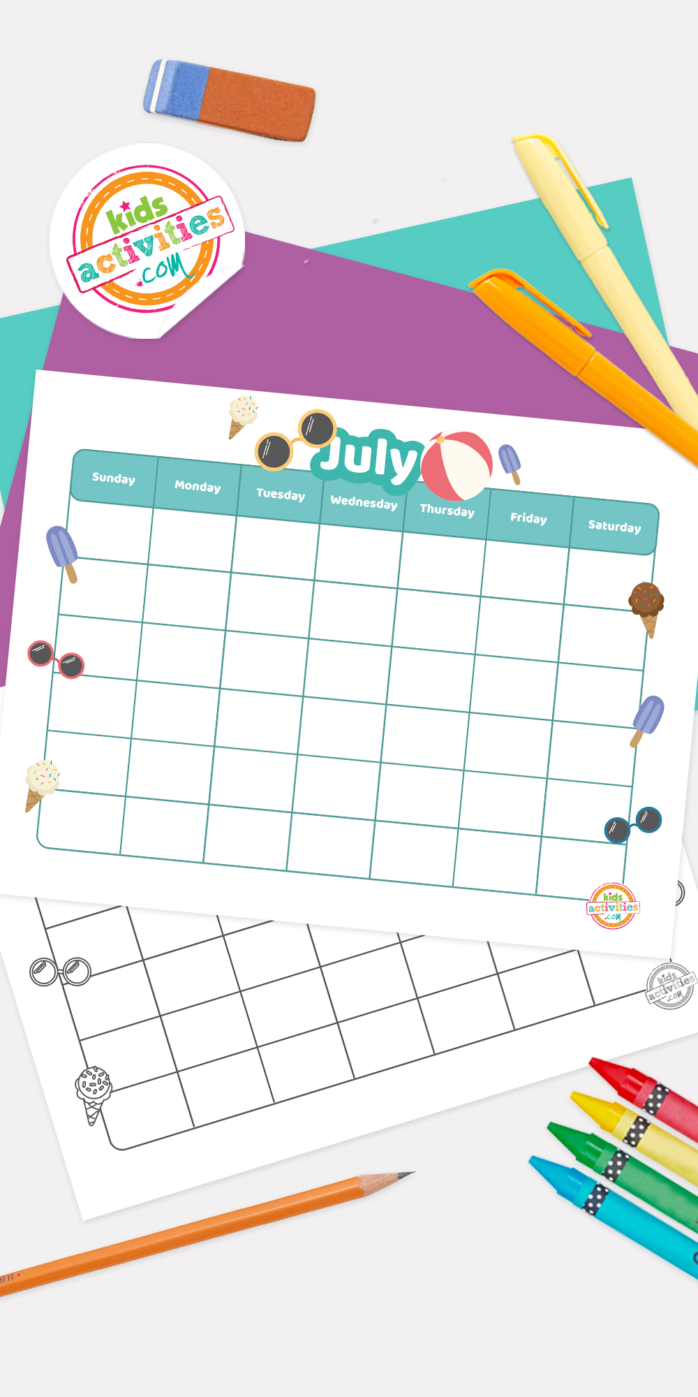 Calendrier imprimable gratuit du mois de juillet