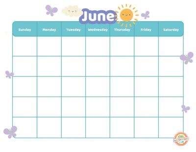 Free B&W and Full Color Free Printable June Calendar | Kids Activities Blog