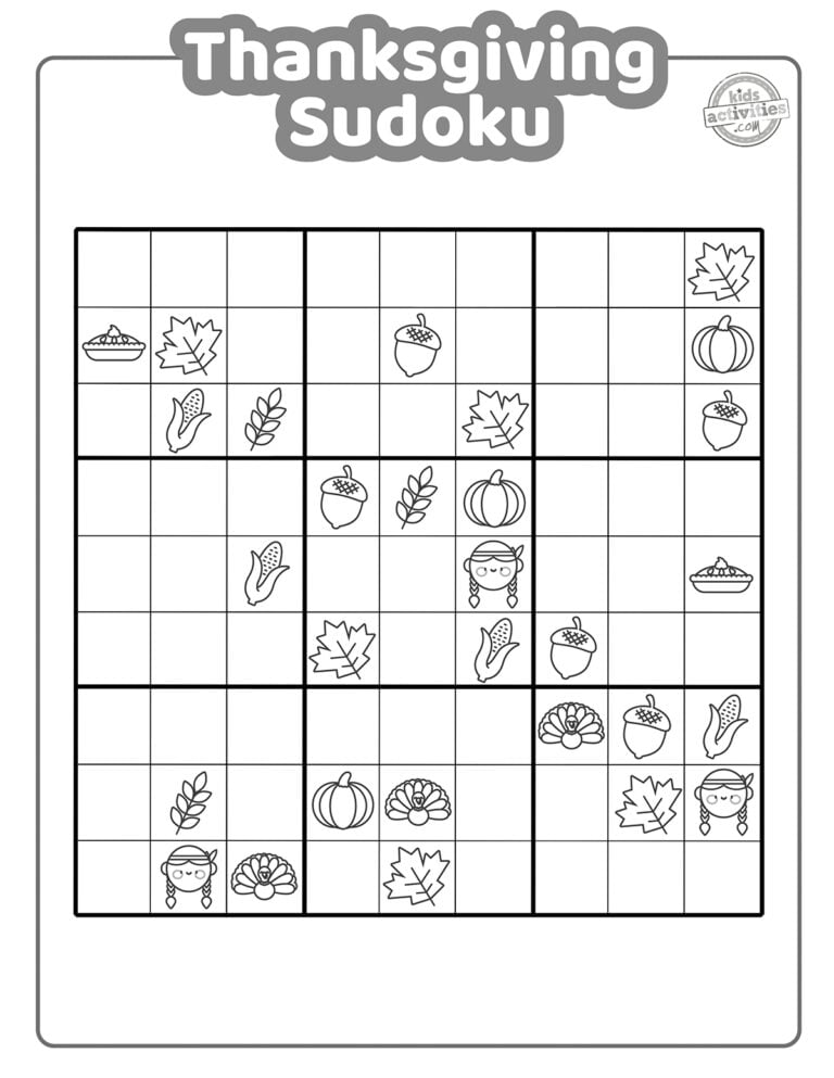 Printable Thanksgiving Sudoku Puzzles for Kids | Kids Activities Blog