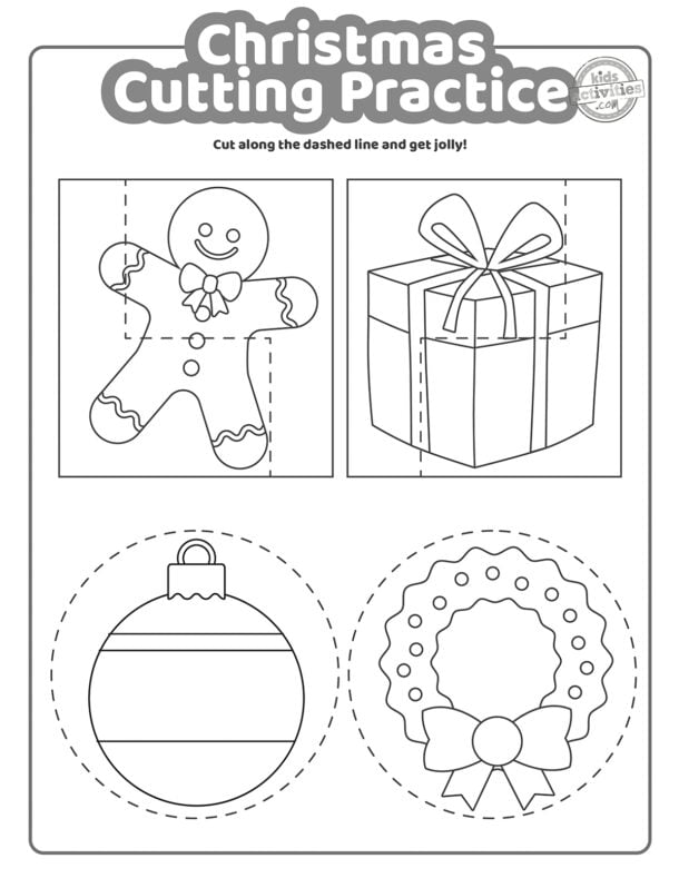 Christmas Cutting Practice Coloring Pages For Kids! Kids Activities Blog