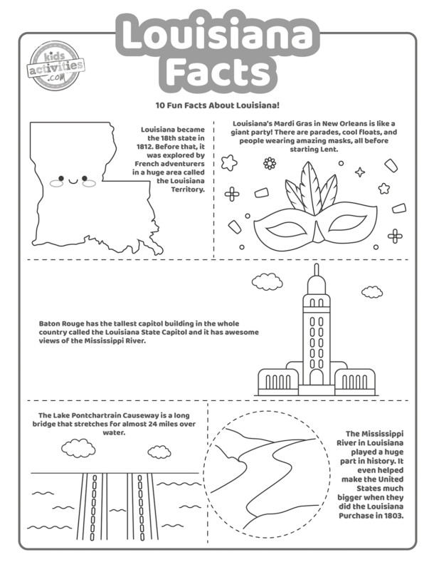 Fun Louisiana Facts Coloring Pages Your Kids Will Love! Kids Activities ...