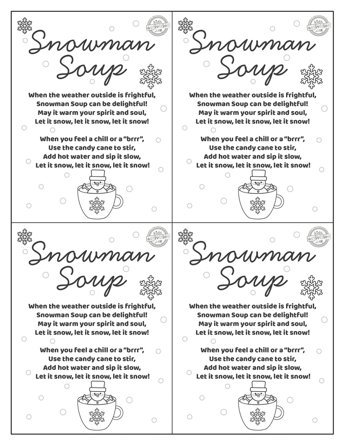 A Delightful Snowman Soup Gift with Free Printables Kids Activities Blog