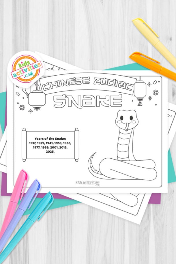 Chinese Zodiac Snake Printables To Color | Kids Activities Blog