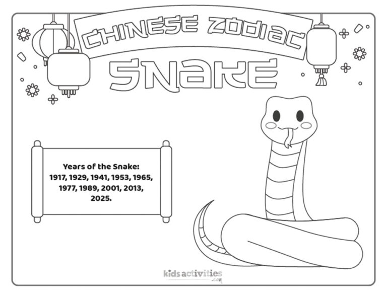 Chinese Zodiac Snake Printables To Color | Kids Activities Blog