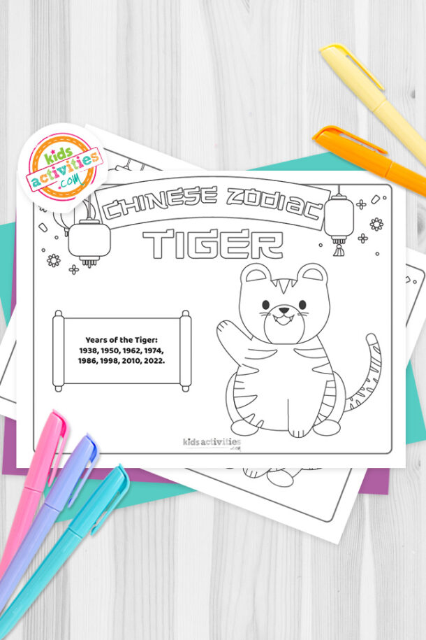 Chinese Zodiac Tiger Worksheets To Print and Color | Kids Activities Blog