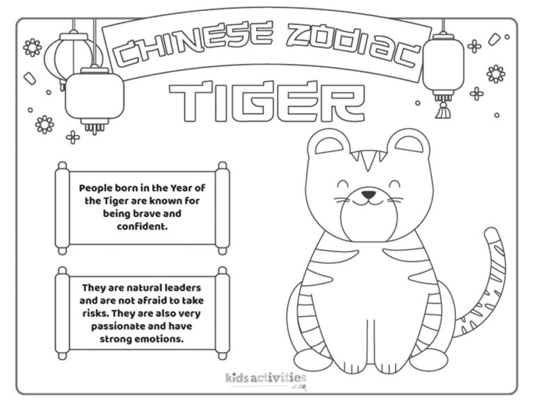 Chinese Zodiac Tiger Worksheets To Print and Color | Kids Activities Blog
