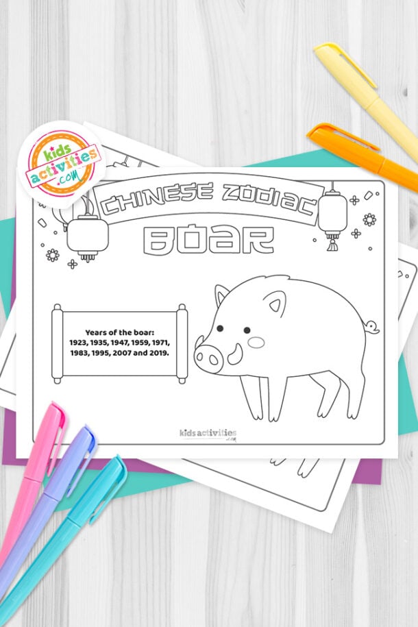 Chinese Zodiac Boar Printables For Kids | Kids Activities Blog