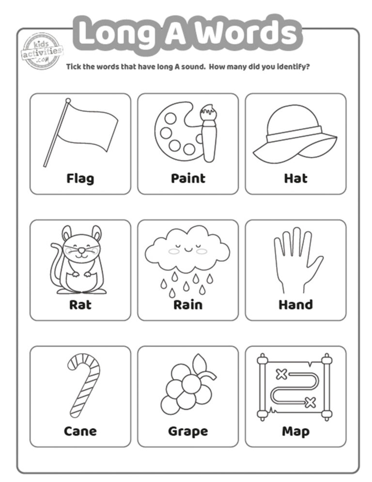 Long A Words Worksheets To Print And Learn | Kids Activities Blog