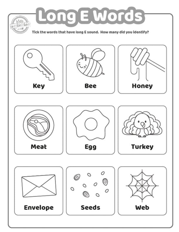 Long E Words Worksheets To Print | Kids Activities Blog
