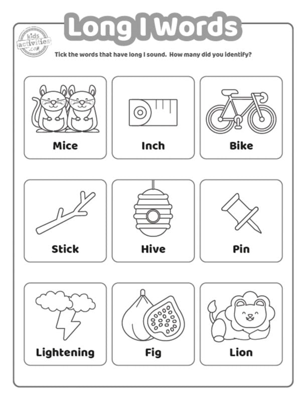 Printable Long I Words Worksheets | Kids Activities Blog