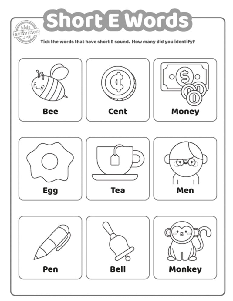 Fun Short E Words Worksheets | Kids Activities Blog