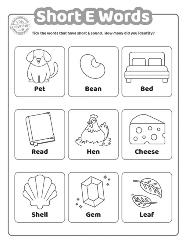 Fun Short E Words Worksheets | Kids Activities Blog