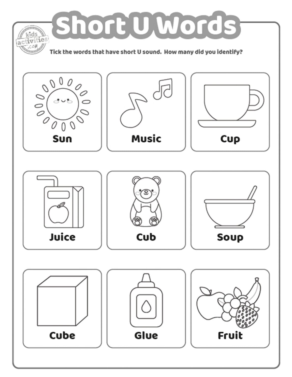 Fun Short U Words Worksheets Kids Activities Blog