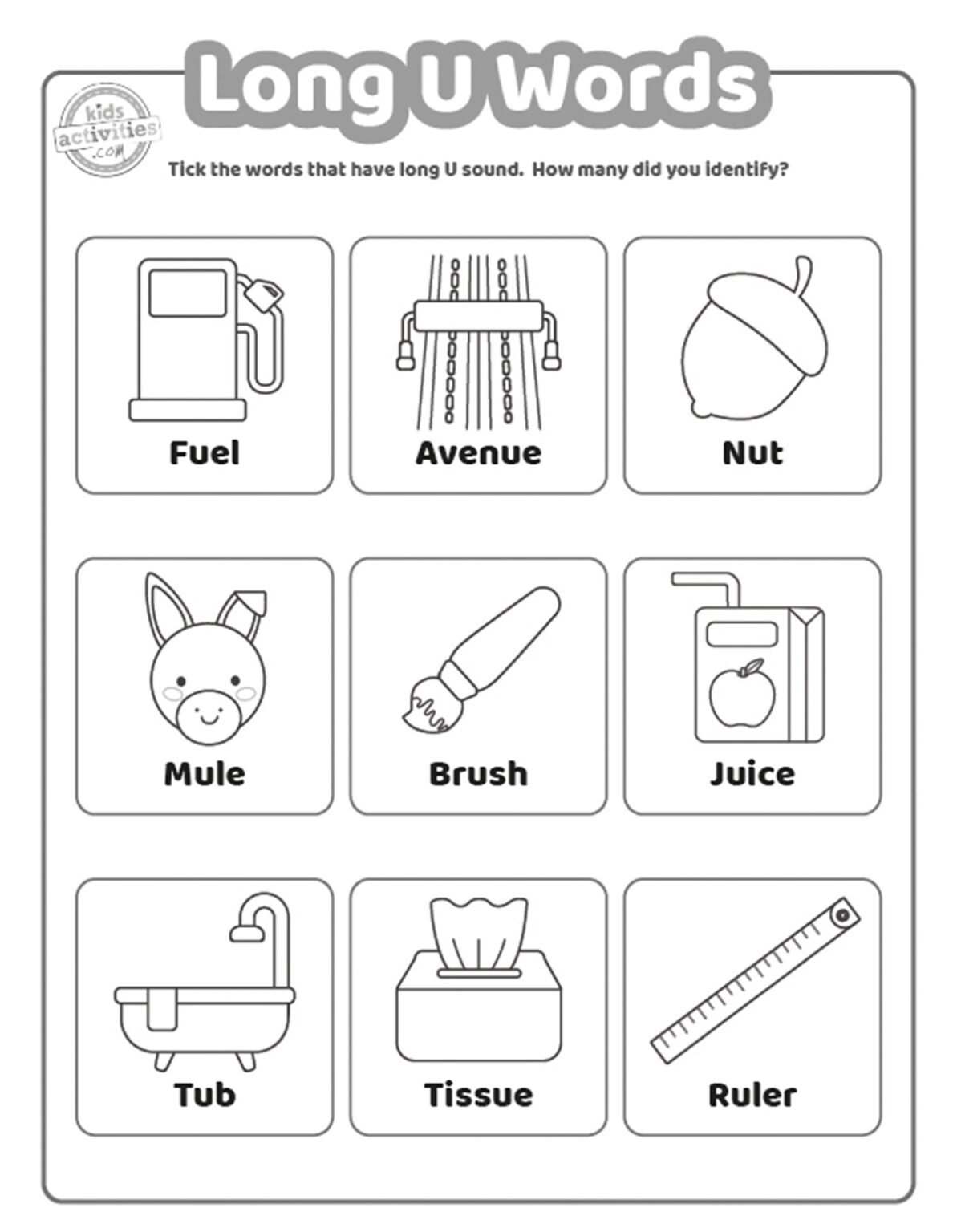 Worksheets For Long U Words | Kids Activities Blog
