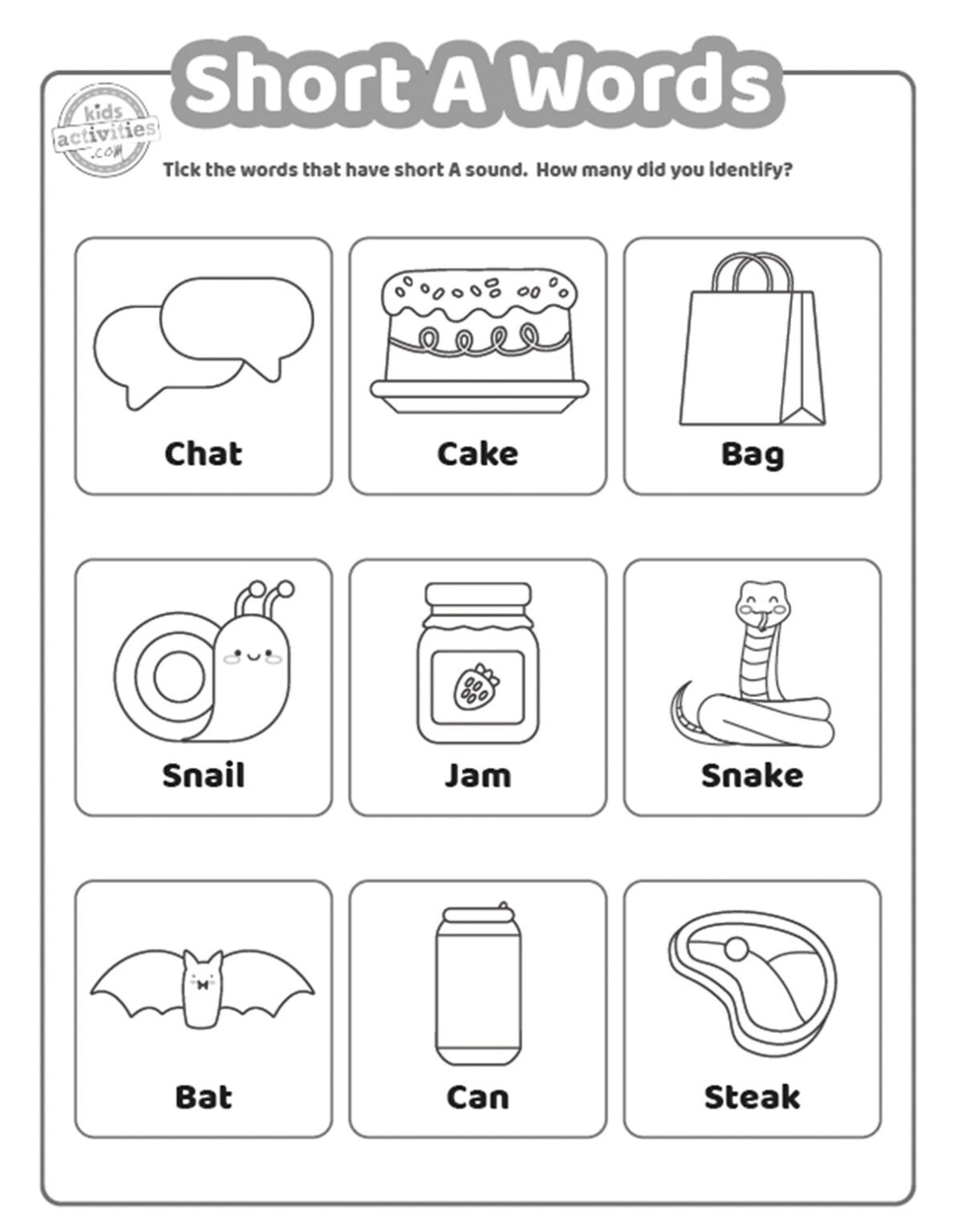 Worksheets for Short A Words | Kids Activities Blog