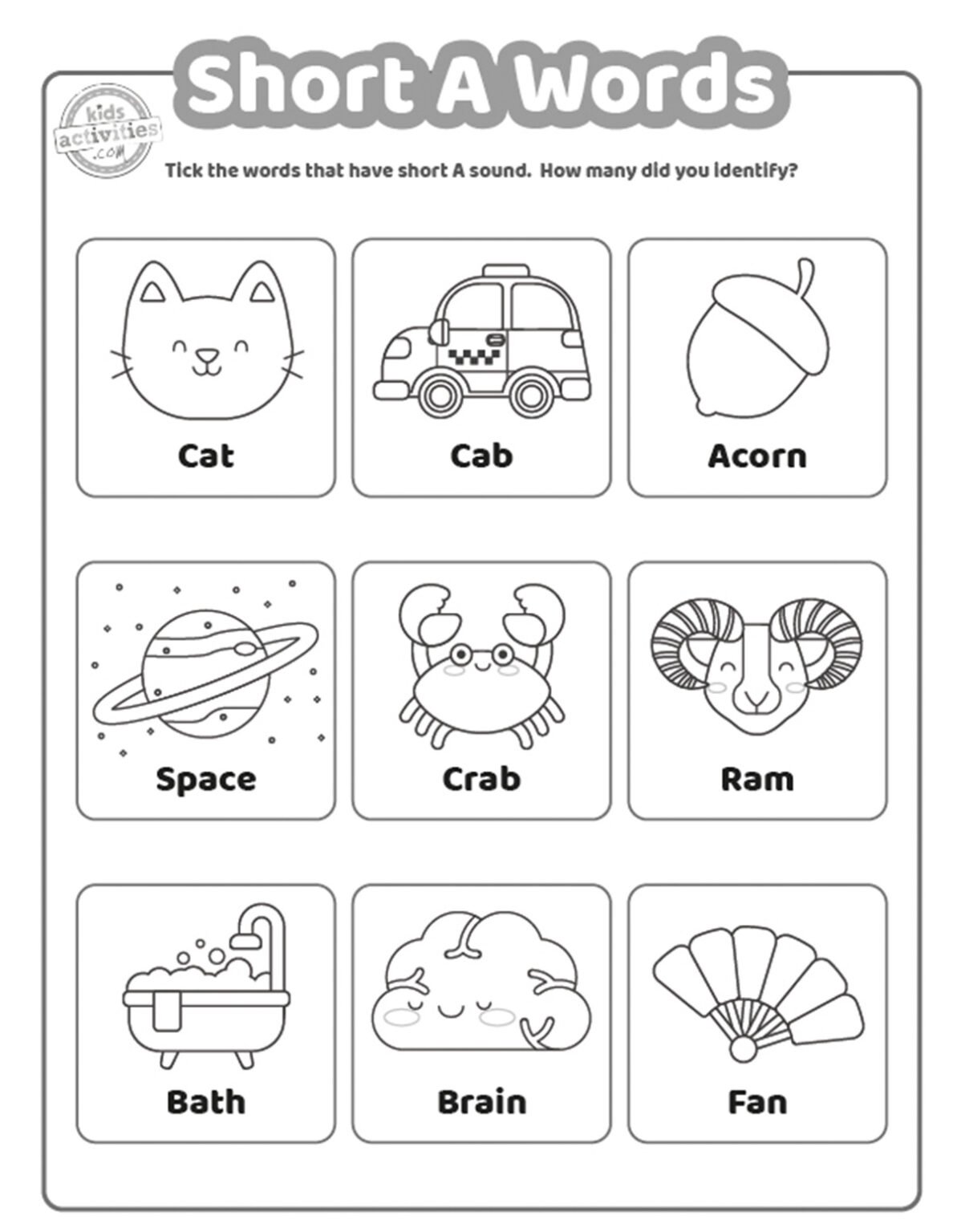 Worksheets for Short A Words | Kids Activities Blog