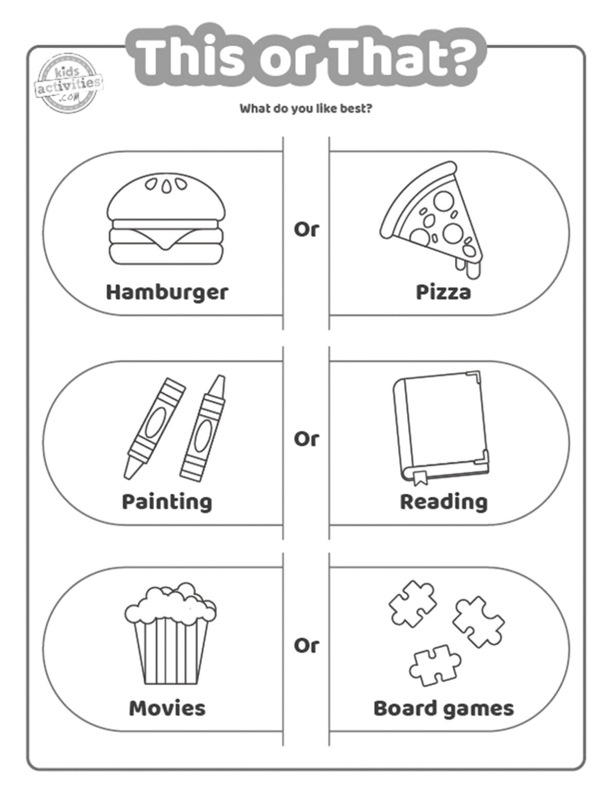 Free Printable 'This or That' Questions For Kids | Kids Activities Blog