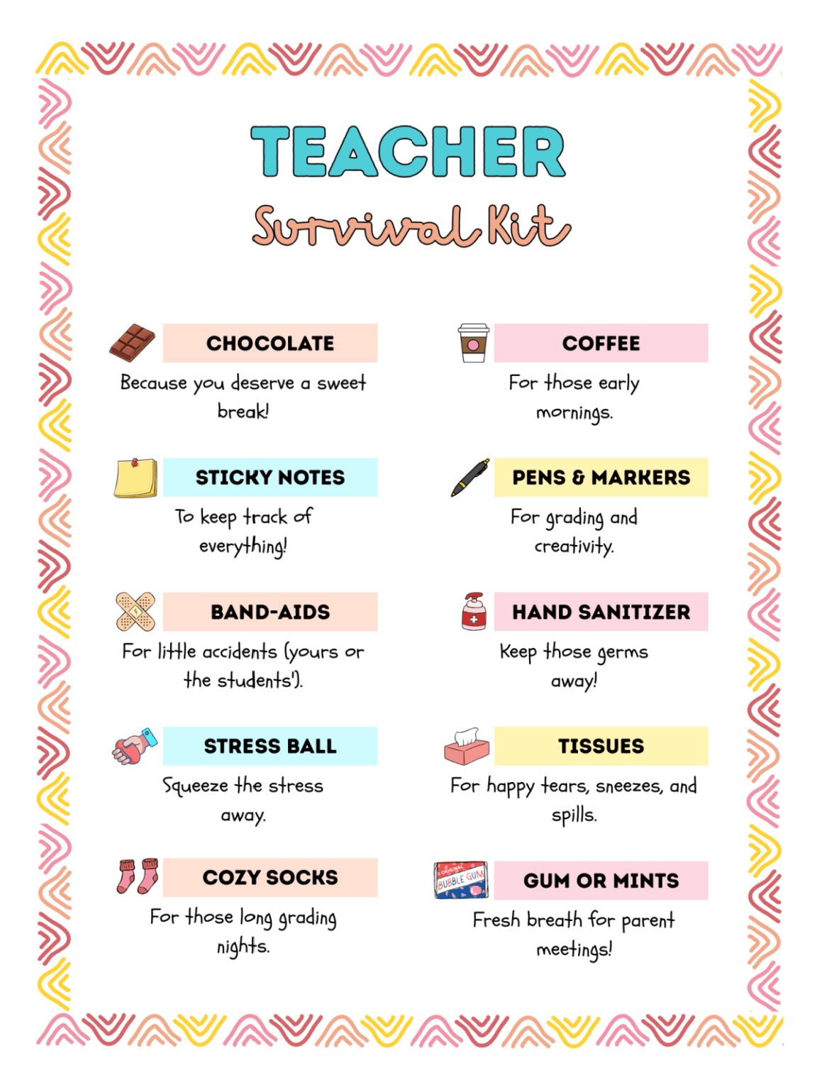 Back-to-School Teacher Gift: Survival Kit with Free Printables | Kids ...