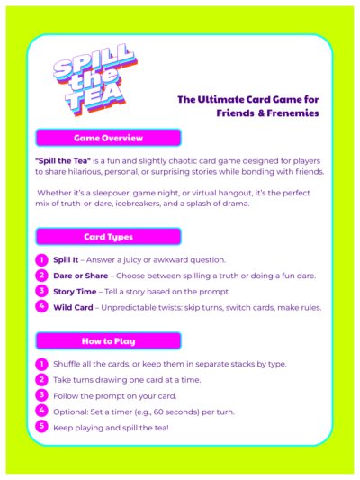 Free Printable Spill The Tea Game | Kids Activities Blog
