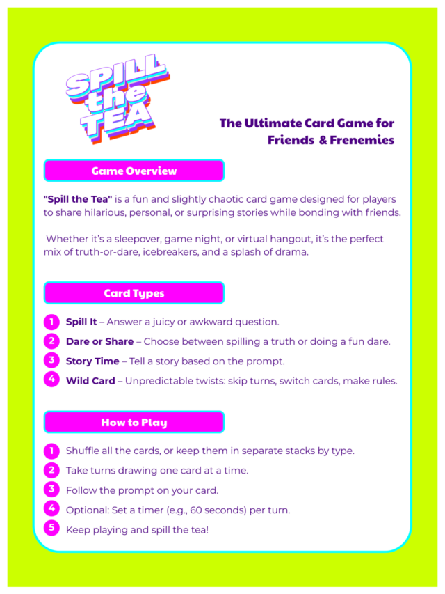 Free Printable Spill The Tea Game | Kids Activities Blog